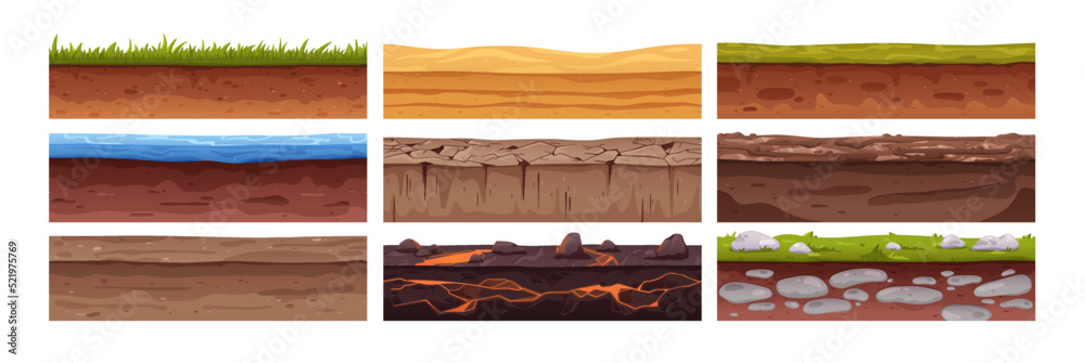 Seamless ground cross sections, underground textures set. Different ...