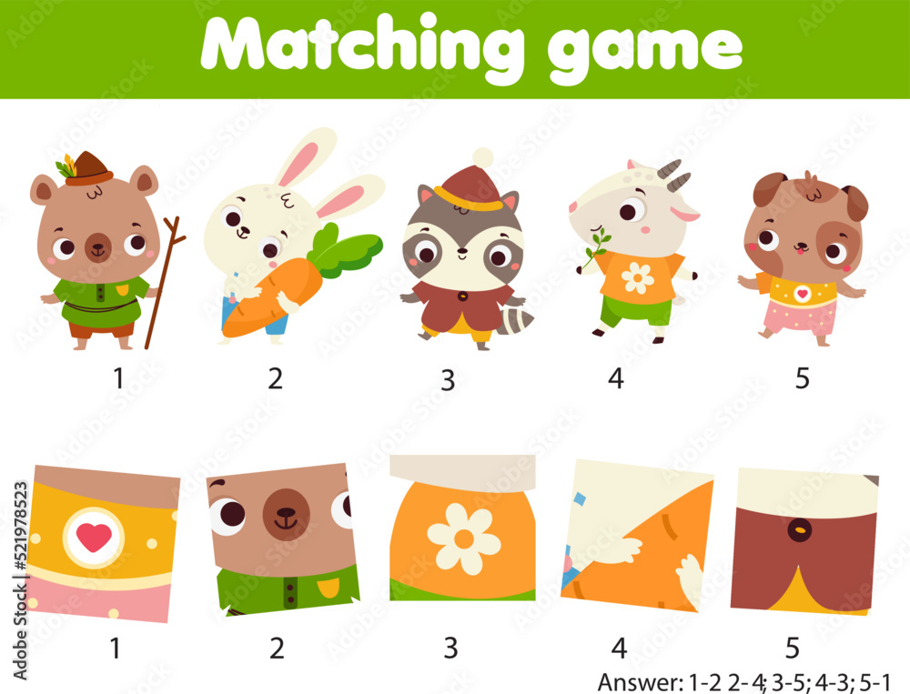 Matching game. Match pattern and cute animal educational children ...