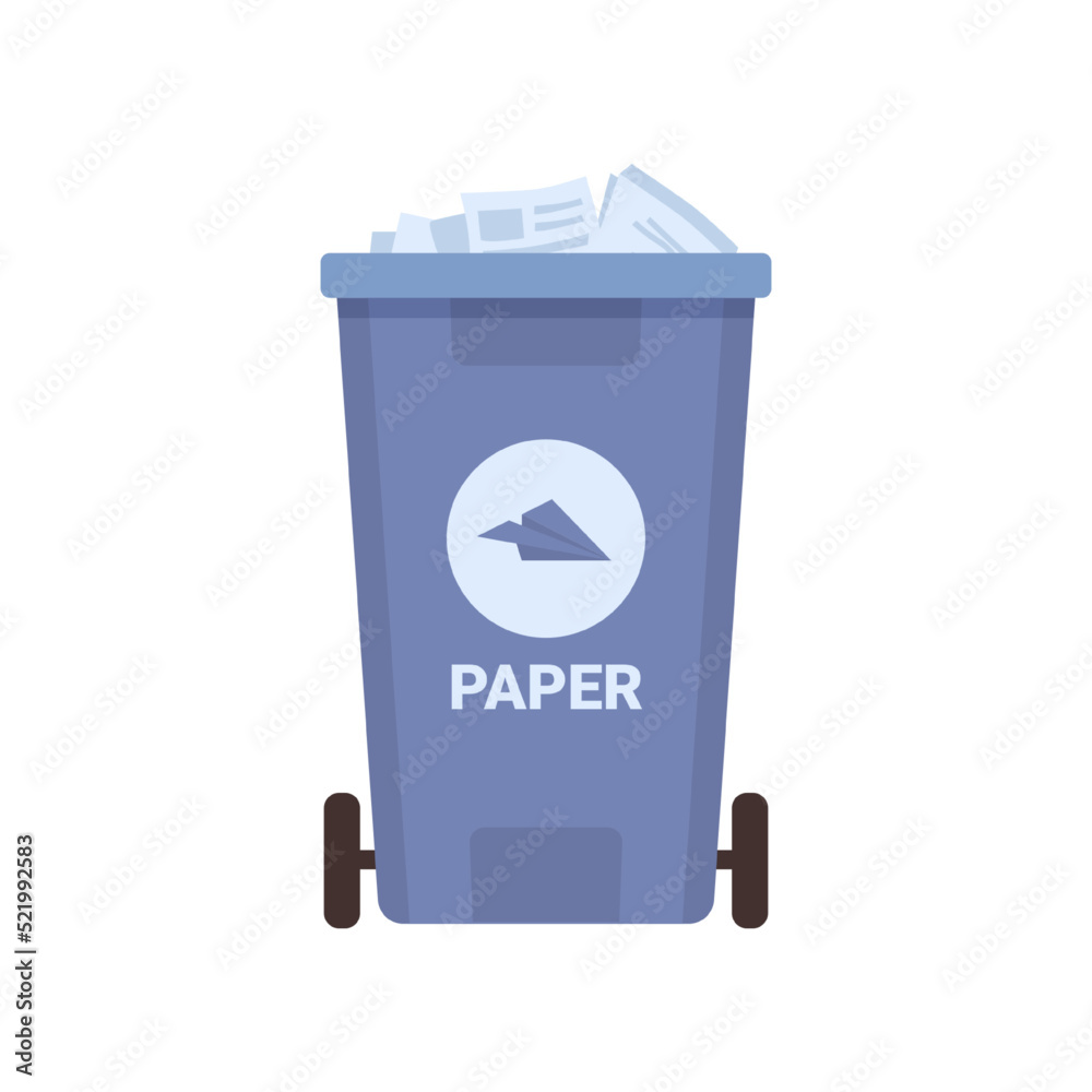 Container for sorting paper and cardboard garbage isolated blue waste ...