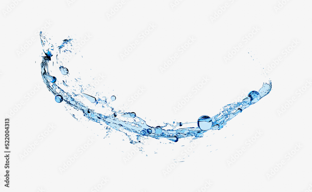 3d water splash transparent, clear blue water scattered around isolated ...