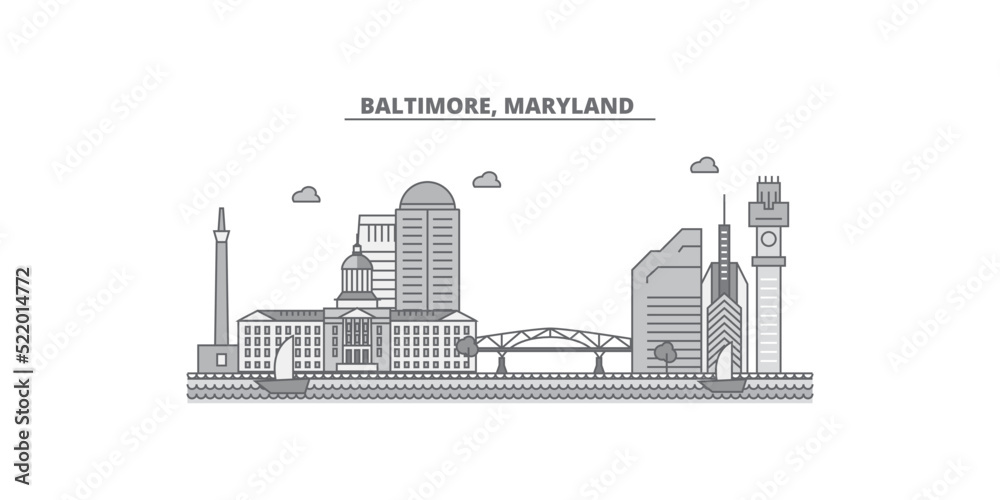 United States, Baltimore city skyline isolated vector illustration ...