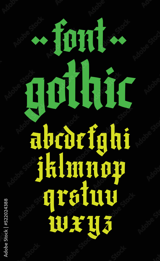 Gothic font from Latin letters. Vector. English alphabet. Medieval ...