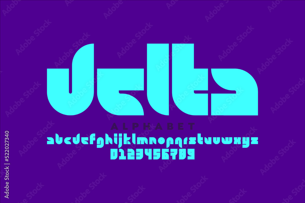 Modular style font, alphabet letters and numbers, vector illustration ...