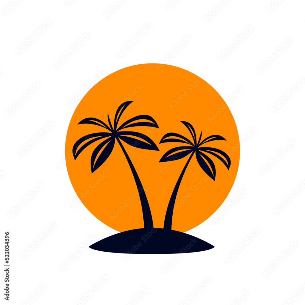 African Rainforest Coconut Trees or Tropical Palm Trees with Orange Sun ...