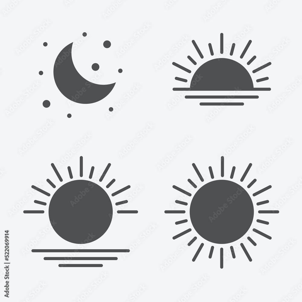 Parts of the Day Morning, Afternoon, Noon, Sunset and Night Icons ...