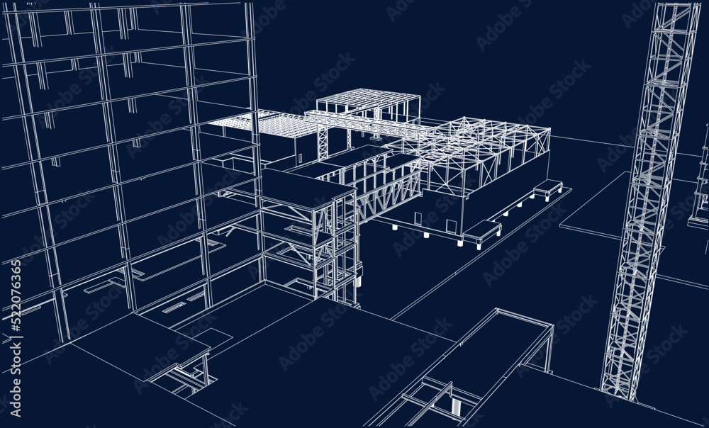 under construction site engineering with frame structure 3D ...