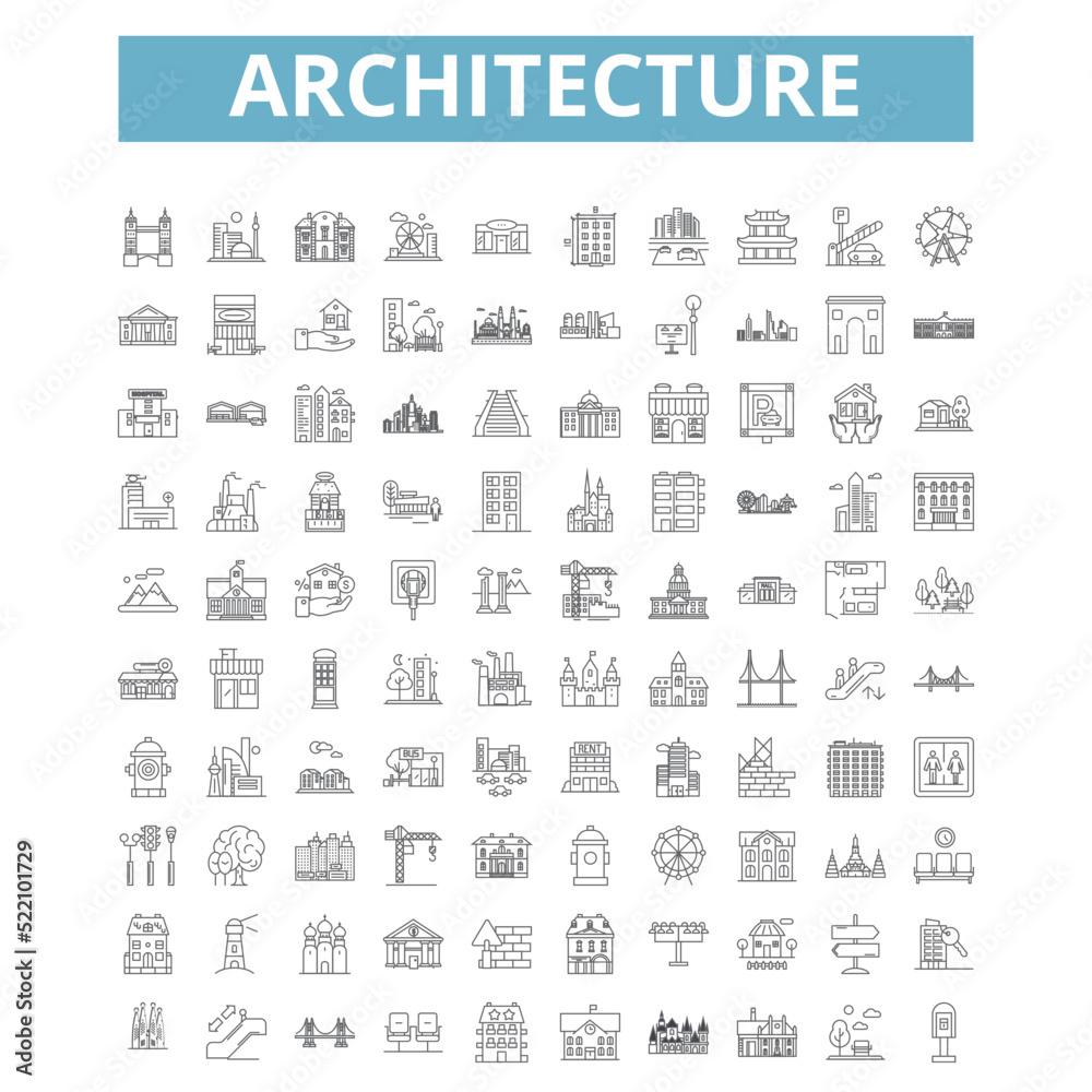 Architecture icons, line symbols, web signs, vector set, isolated ...