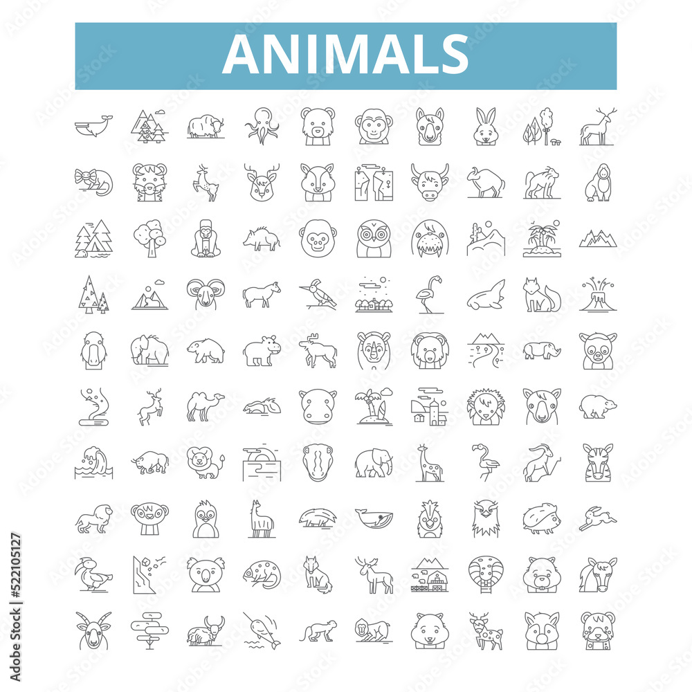 Animals icons, line symbols, web signs, vector set, isolated ...