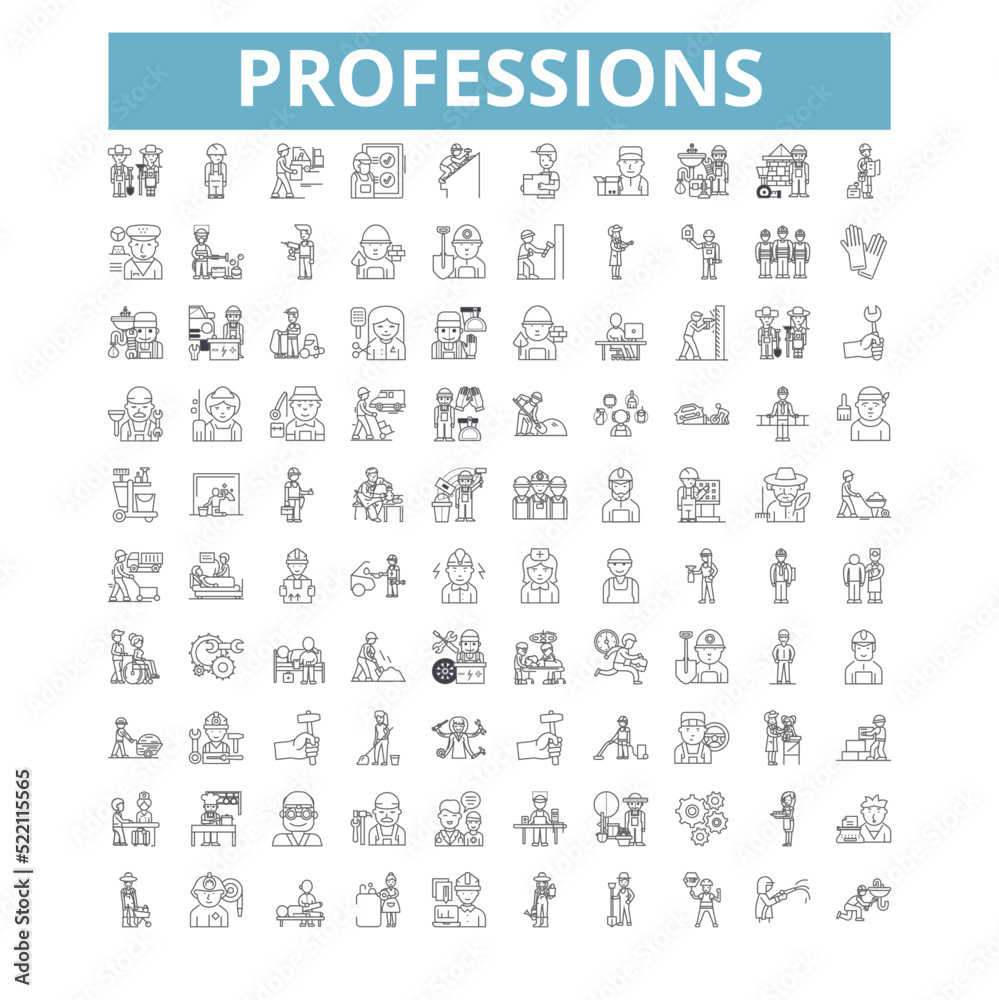 Professions icons, line symbols, web signs, vector set, isolated ...