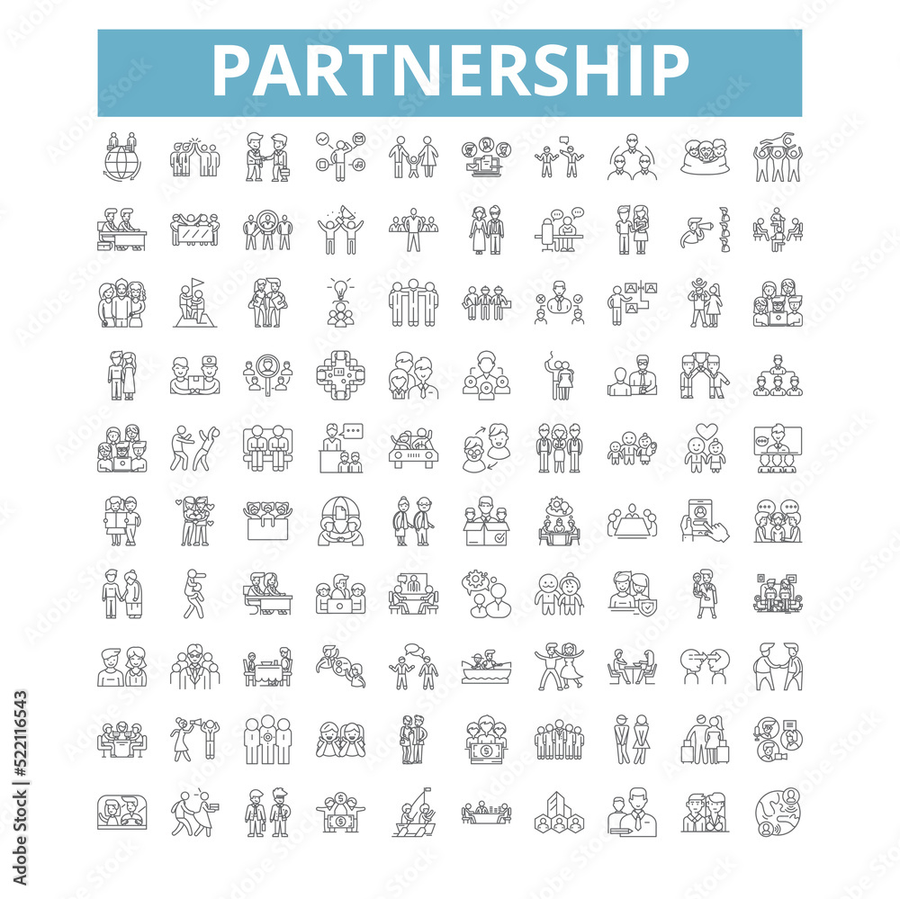 Partnership concept icons, line symbols, web signs, vector set, isolated illustration Stock ...