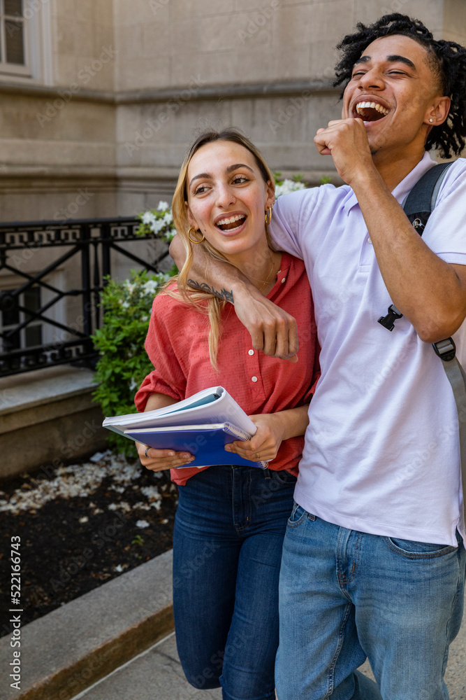 Two Gen Z Friends University Students Joking and laughing together ...