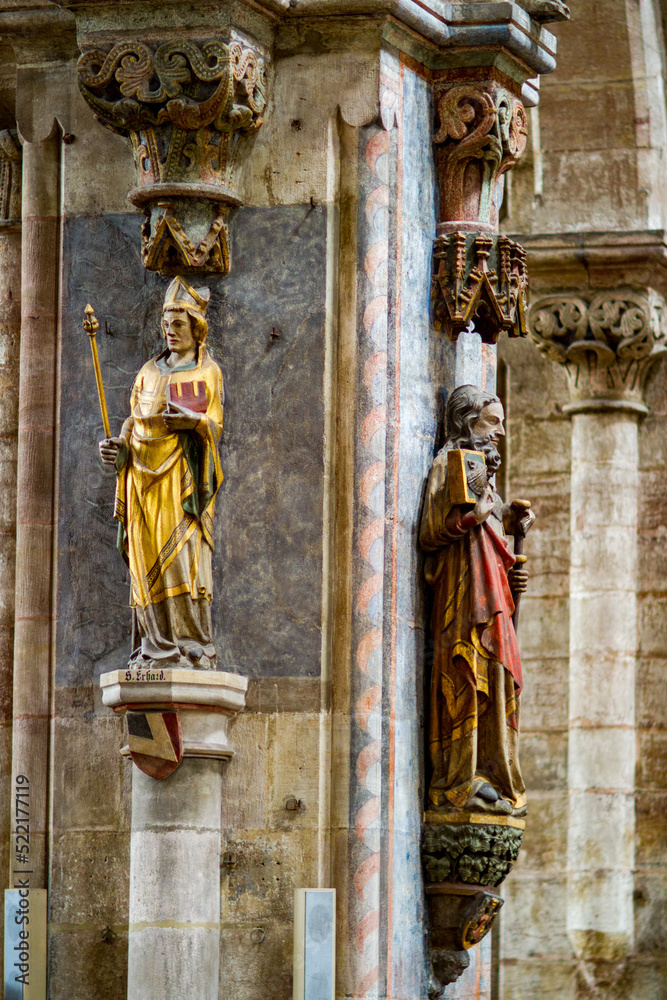 Religious stone carvings in the interior of St. Lorenz (St. Lawrence ...