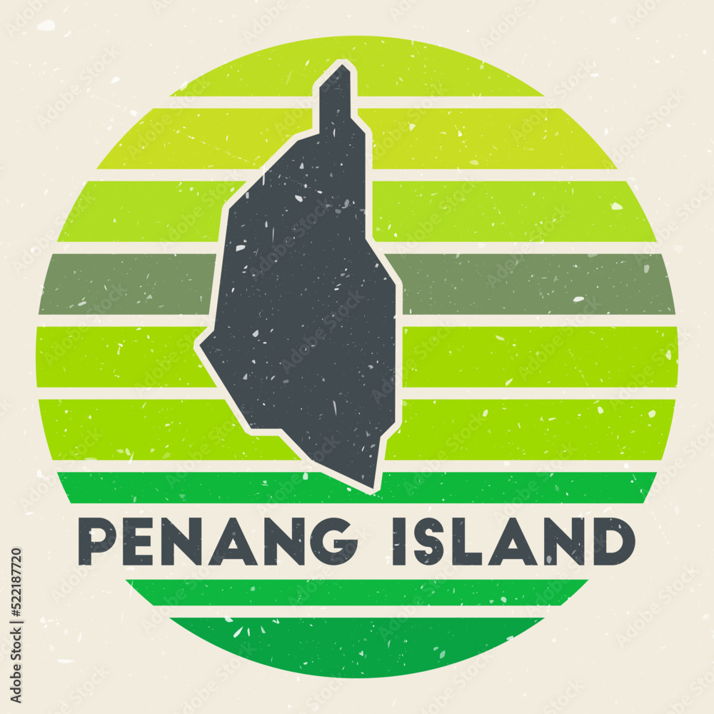 Penang Island logo. Sign with the map of the island and colored stripes ...