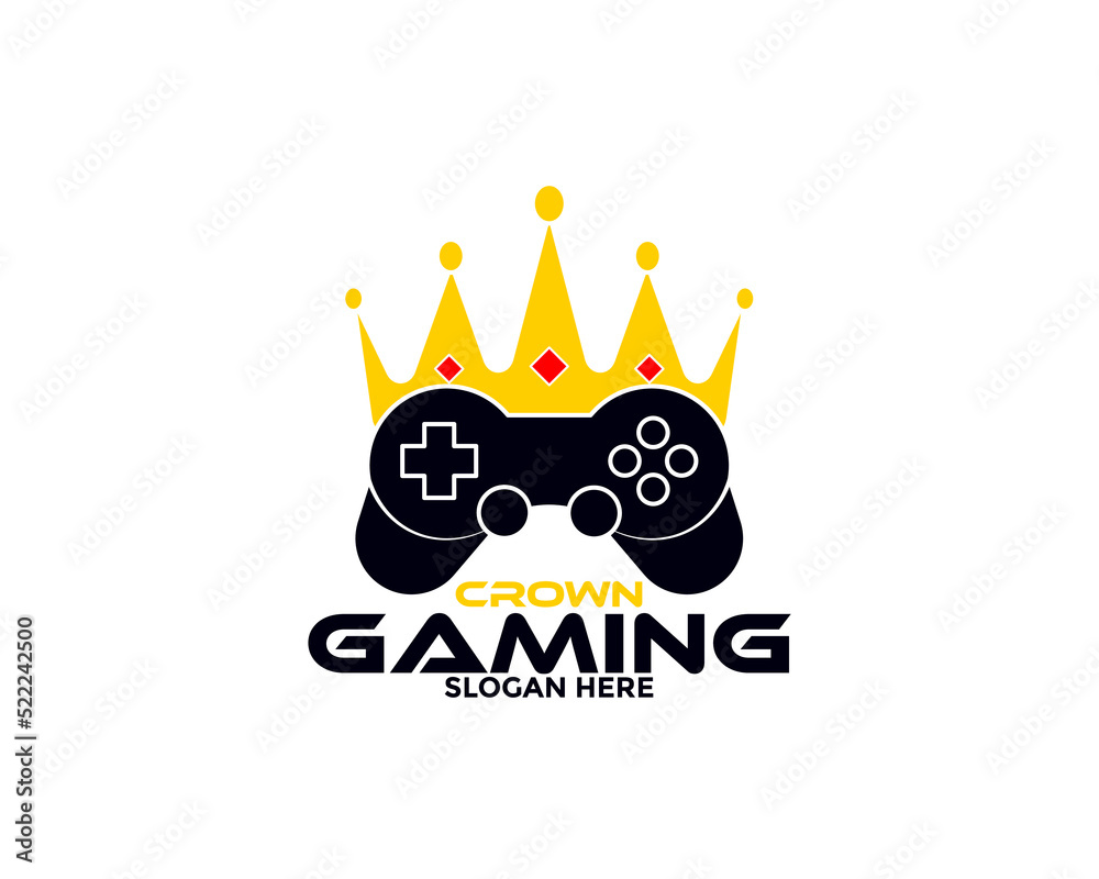Game logo design combination of crown and joystick. Vector illustration ...