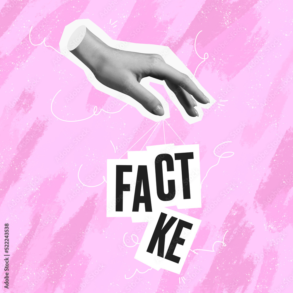 Surreal conceptual poster. Human hand offers to make a choice between ...