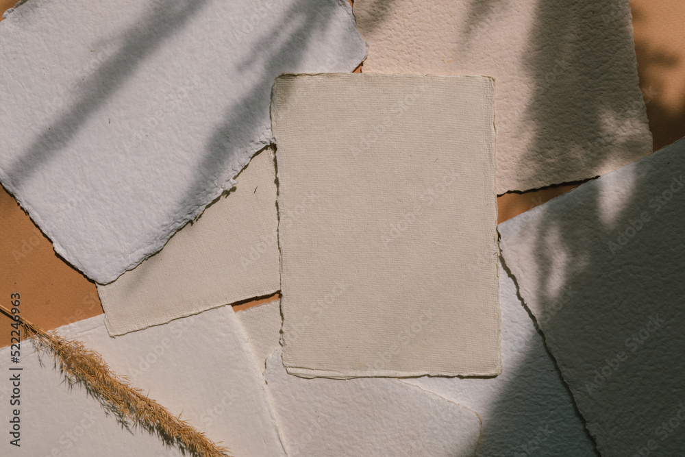 Foto de Stock Blank handmade paper mockups with overlay shadows. Top ...
