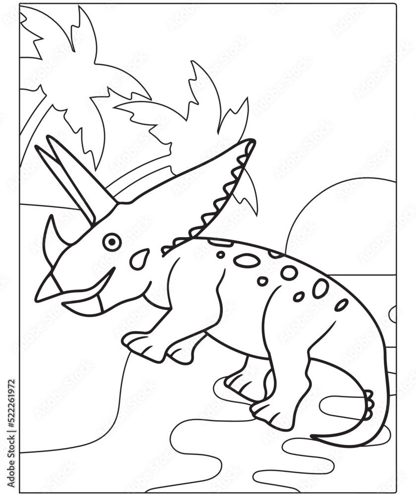 Beautiful Dinosaur Coloring Page For Children.Hand-painted in cartoon ...