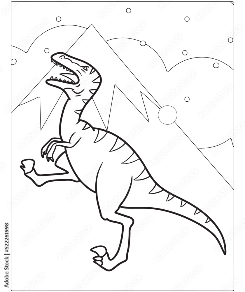 Beautiful Dinosaur Coloring Page For Children.Hand-painted in cartoon ...