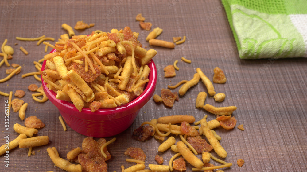 Indian Snacks, Traditional Indian deep fried salty dish called chivda ...