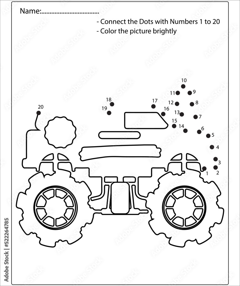 Connect the dot and color Monster Truck game for preschool kids with ...