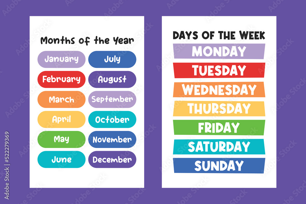 Days of The Week Educational Wall Art Poster, Months of The Year ...