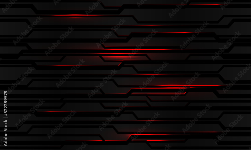 Abstract Red Circuit Line Technology On Grey Design Modern Futuristic Background Vector Stock