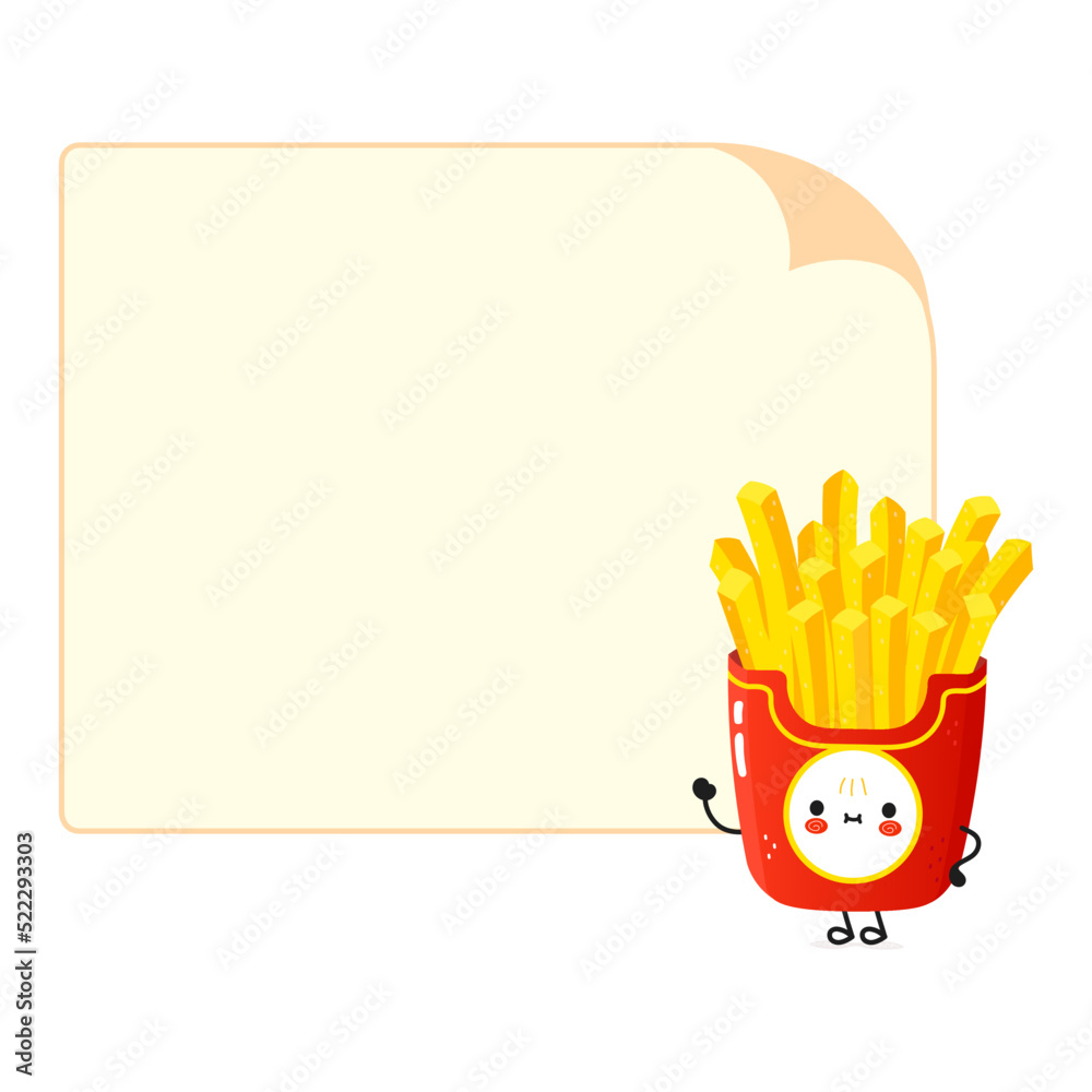 Cute funny french fries poster character. Vector hand drawn cartoon ...