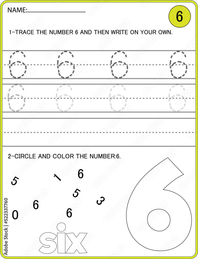 Tracing numbers activity. Trace the number 6 Educational children game ...