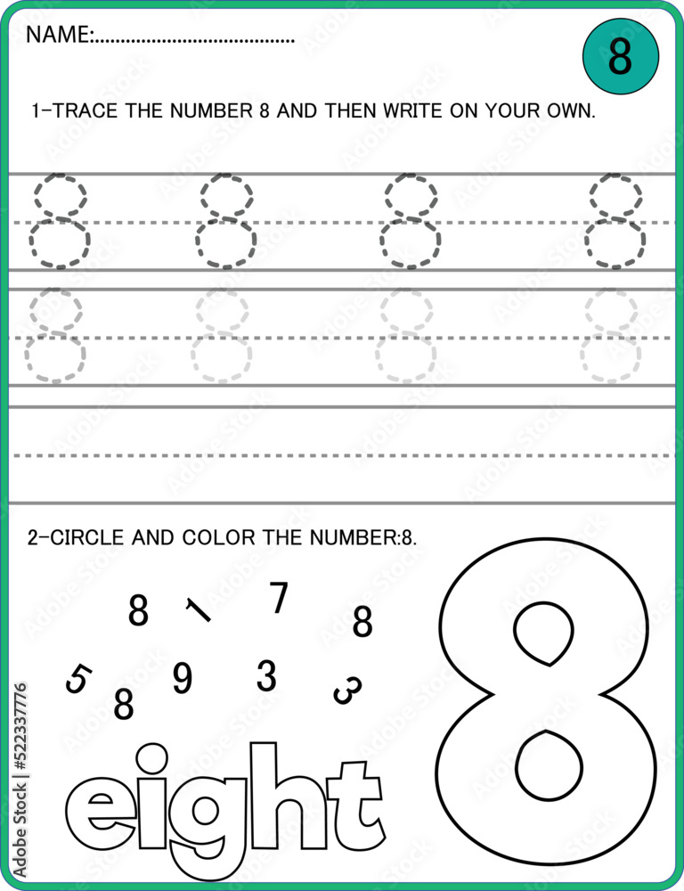 Tracing numbers activity. Trace the number 8 Educational children game ...