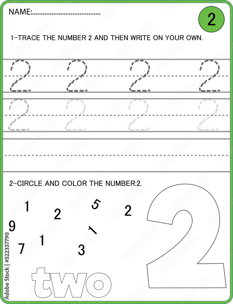 Tracing numbers activity. Trace the number 2 Educational children game ...