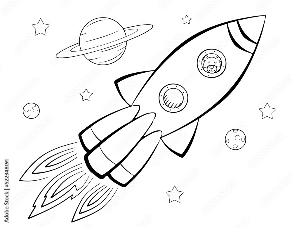 Cartoon space rocket for coloring page. Stock Vector | Adobe Stock