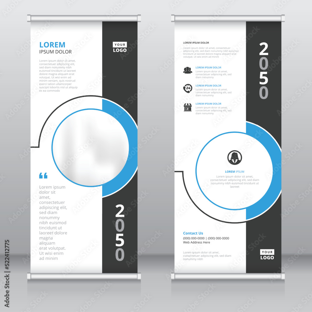 Black and blue colored simple retractable banner design template, Pull ...