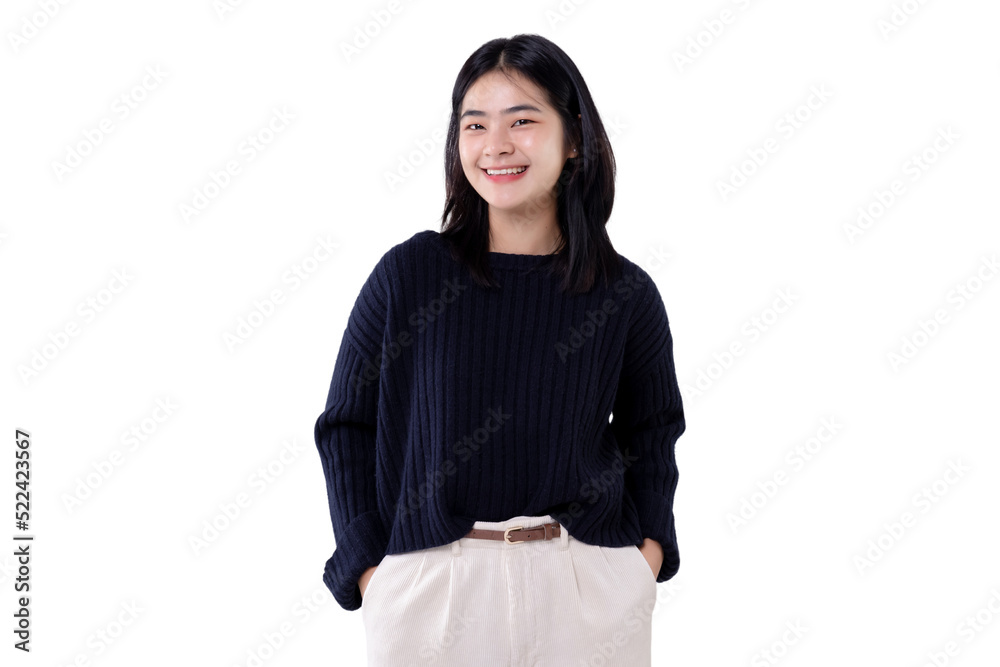 Portrait of a Young modern Asian woman smiling and looking at camera ...