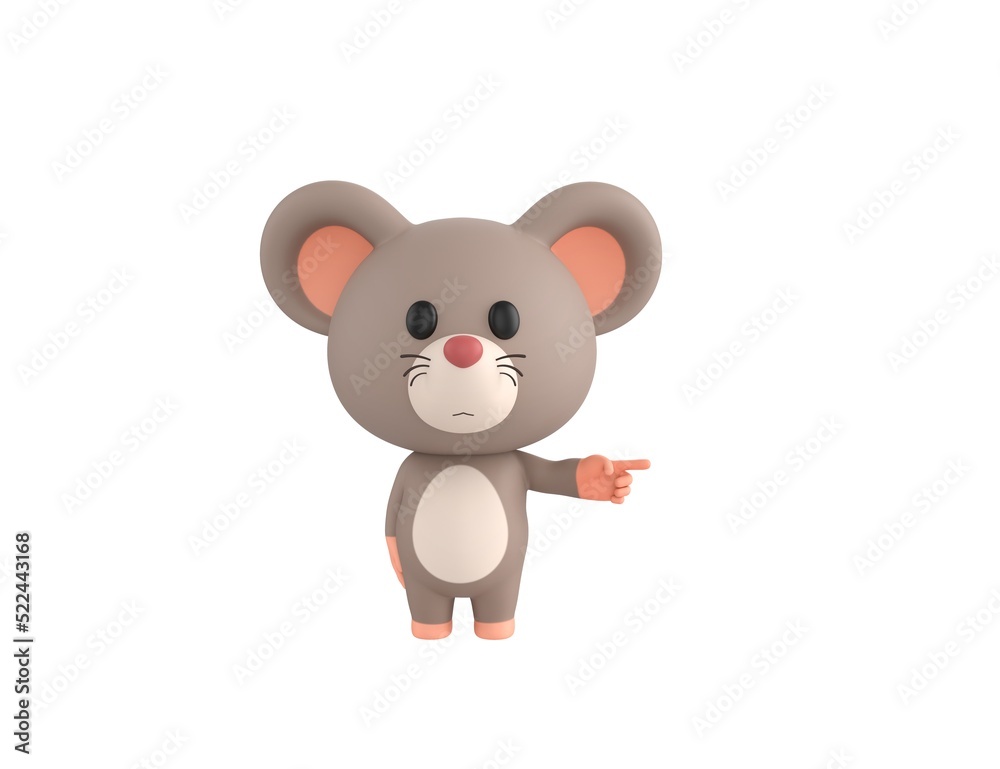 Little Rat character pointing to the right in 3d rendering. Stock ...