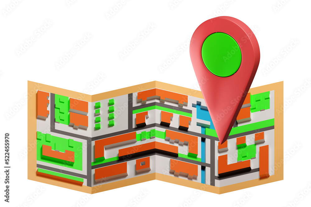Map of city and streets. Geotagging over paper plan of city. City map ...