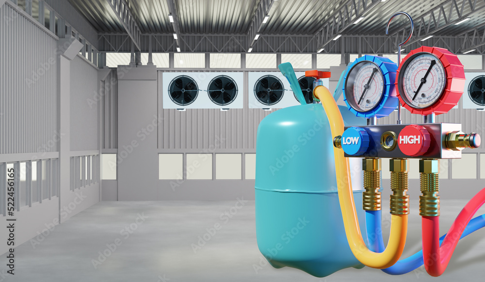 Refueling air conditioners. Freon gas balloon. Process of servicing air ...