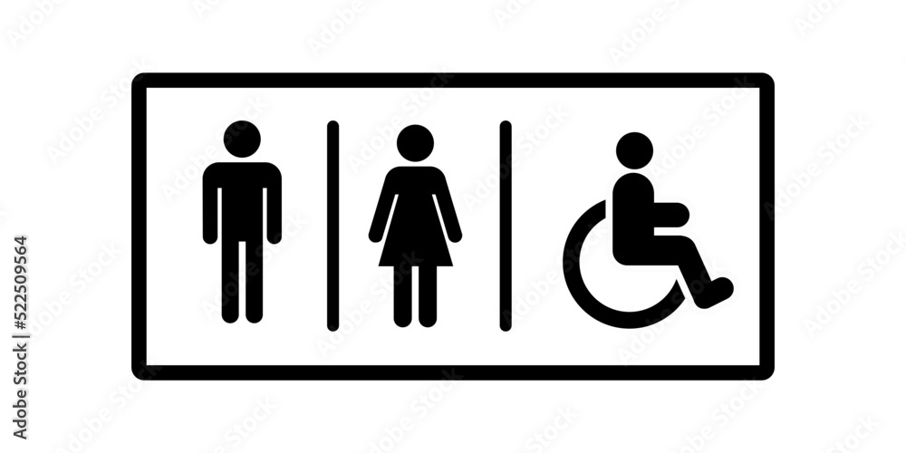 Restroom sign. Toilet sign with lady, man and person with a disability ...