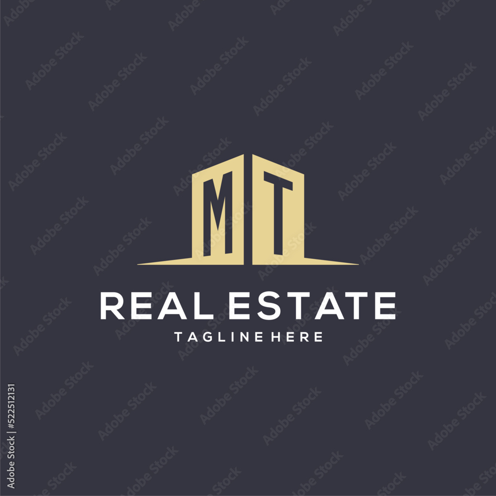 Monogram MT logo for construction with simple building shape icon ...