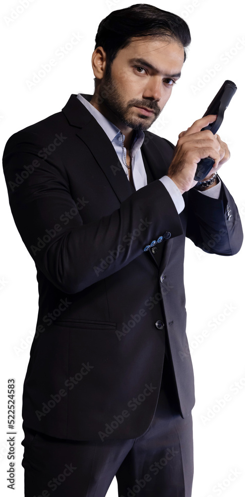 Isolated Businessman Pose with Handgun on Transparent Background Stock ...