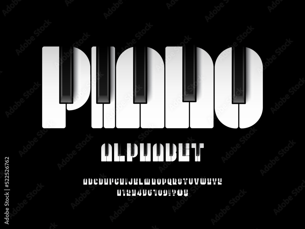 vector of music piano style alphabet design with uppercase, numbers and ...