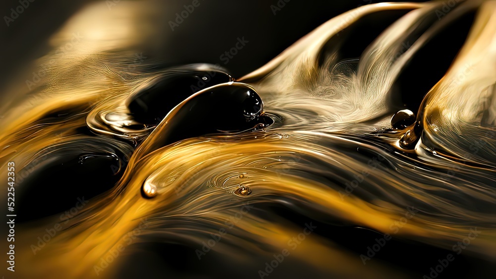4k liquid gold, melted gold and black background, golden abstract ...