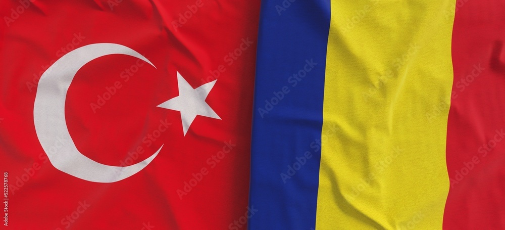 Illustration Stock Flags of Turkey and Romania. Linen flag close-up ...
