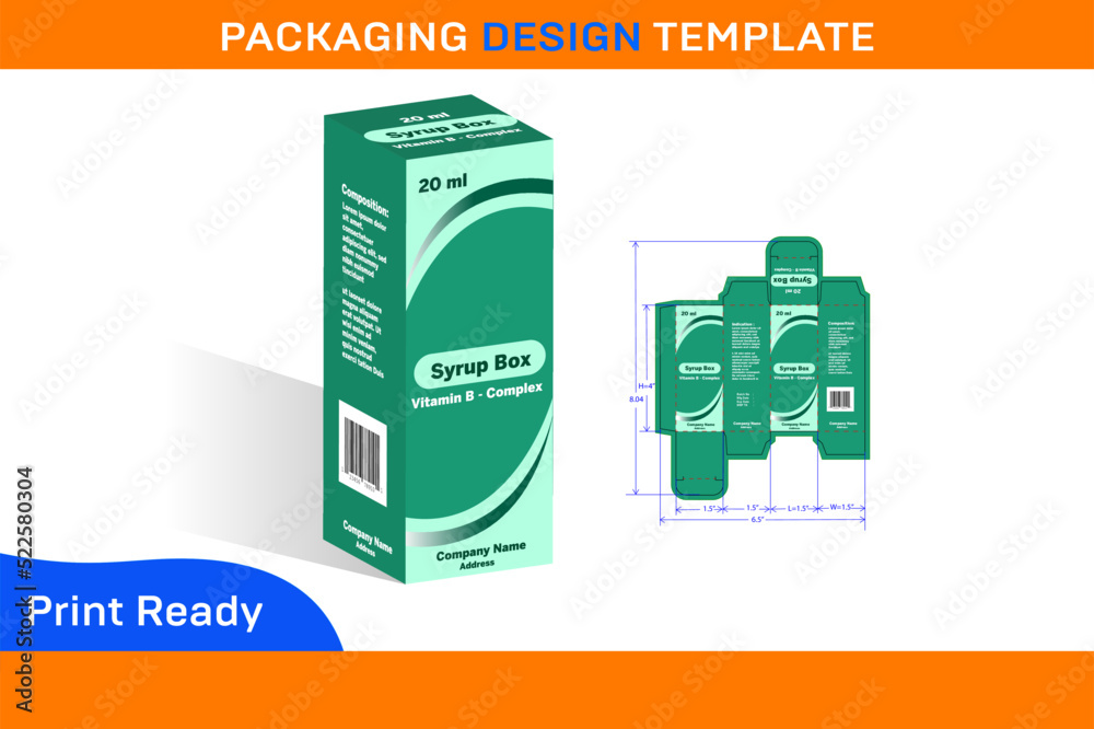 20 ml Box Packaging Design Template for syrup Stock Vector | Adobe Stock