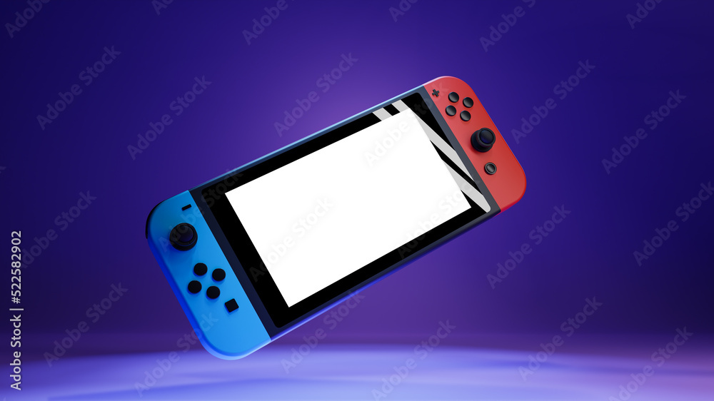Nintendo Switch. Flying Portable game console, 3d render. Realistic ...