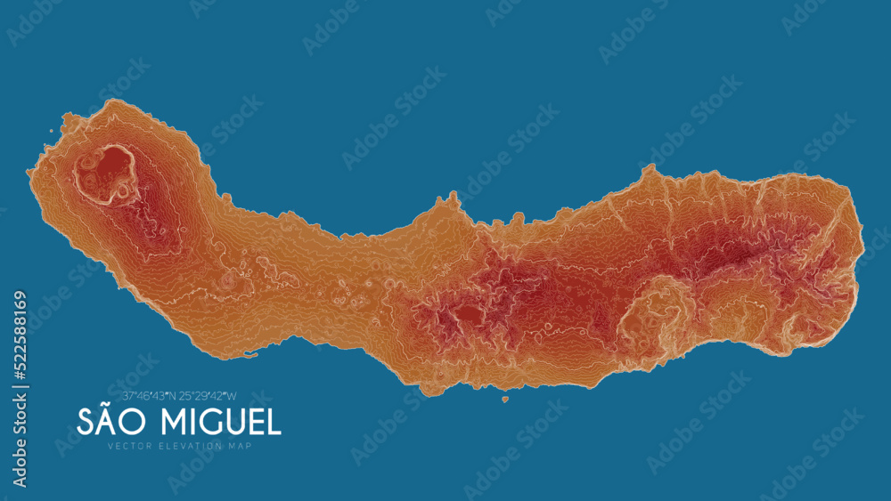 Topographic map of Sao Miguel, Azores Islands, Portugal. Vector ...