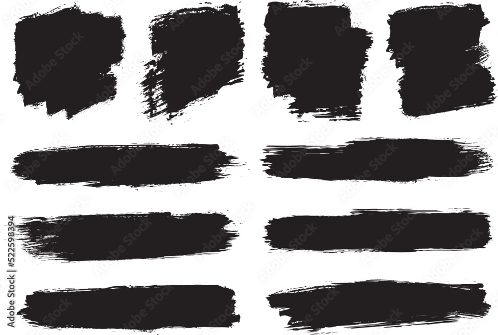 paquete de manchas de pinceles, brochazo de pintura negra vectorial ...
