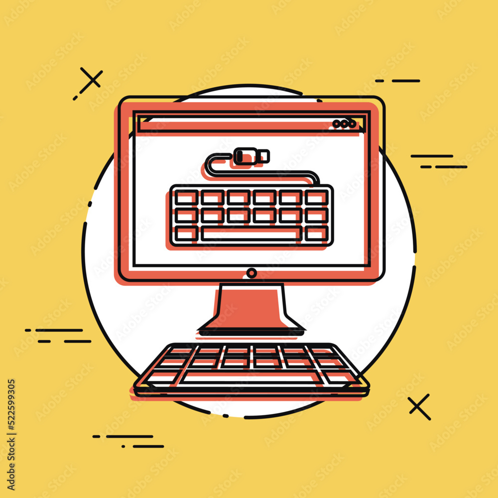 Usb keyboard and pc desktop - Vector flat minimal icon Stock Vector ...