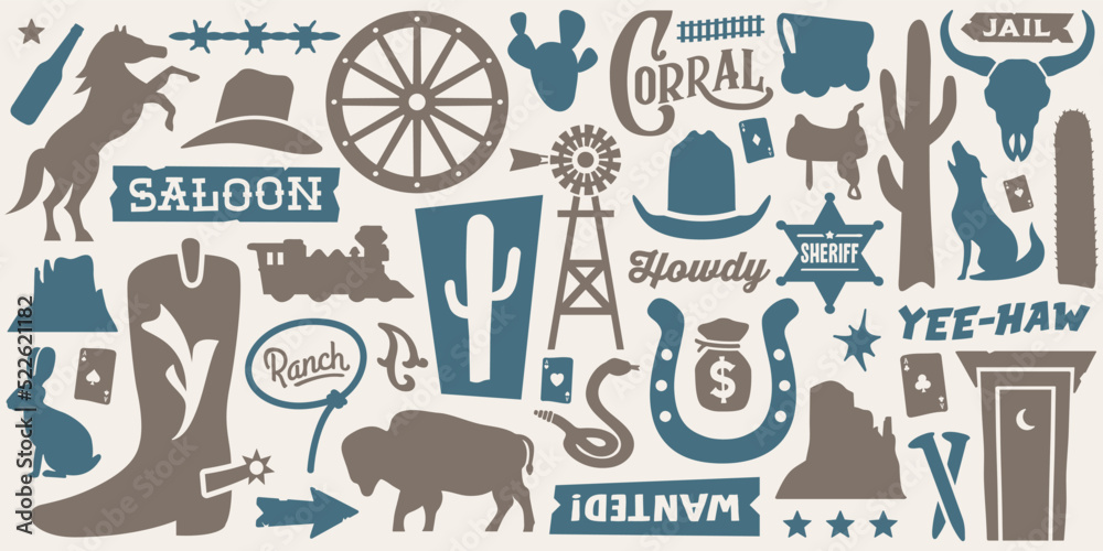 Praca wektorowa bez tantiem: Western Icons Collection | Cowboy Symbols ...