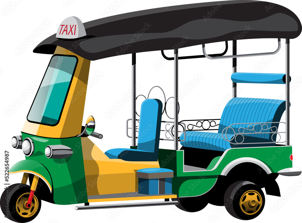 Thai tuk tuk cartoon illustration Stock Illustration | Adobe Stock