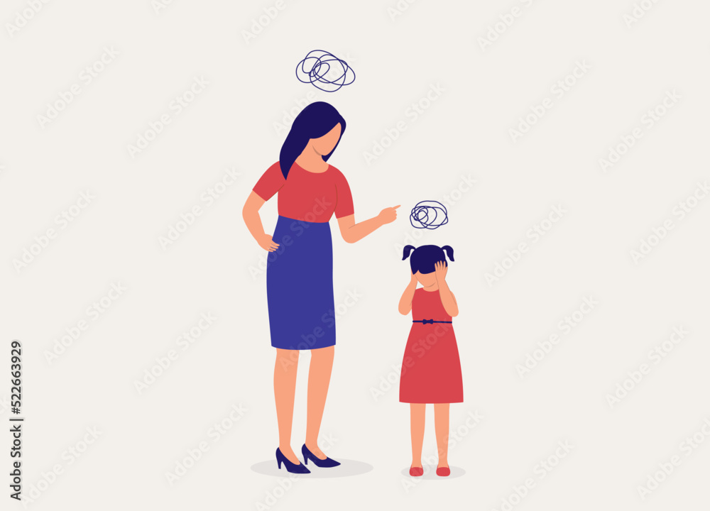 Vector de Stock Angry Mother Scolding Her Young Daughter. Rebellious Little Girl Do Not Want To ...